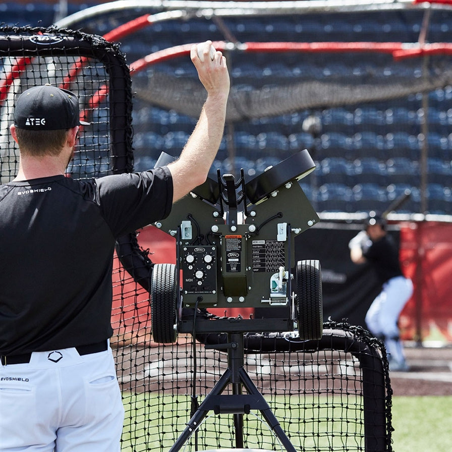 ATEC M3X 2.0 3-Wheel Baseball Pitching Machine on Tripod | HittingWorld.com